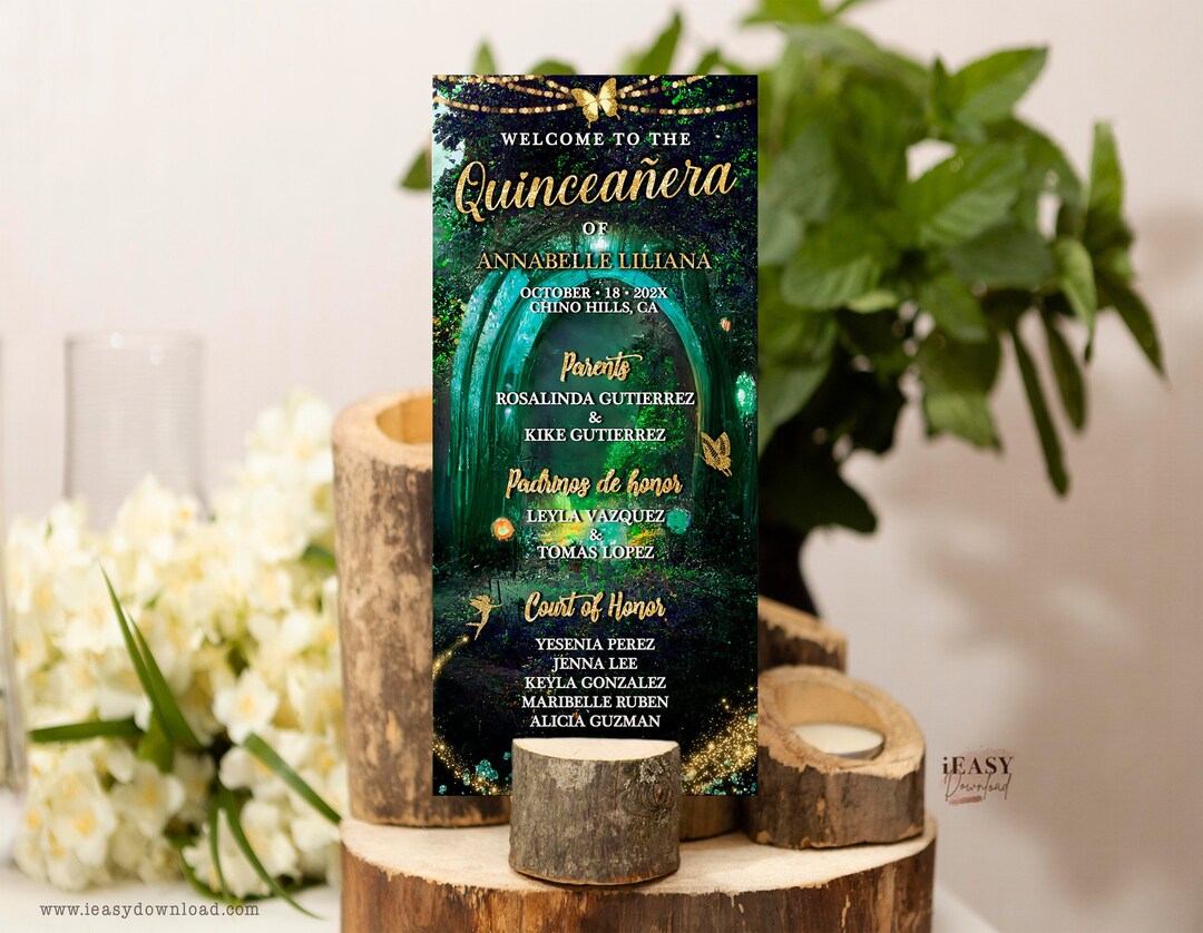 Enchanted Forest Program Template: Emerald Green Birthday Menu (digital ...