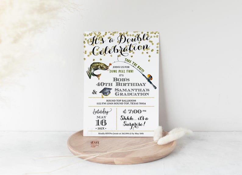 Fishing Birthday & Graduation Invitation: Double Celebration (editable ...