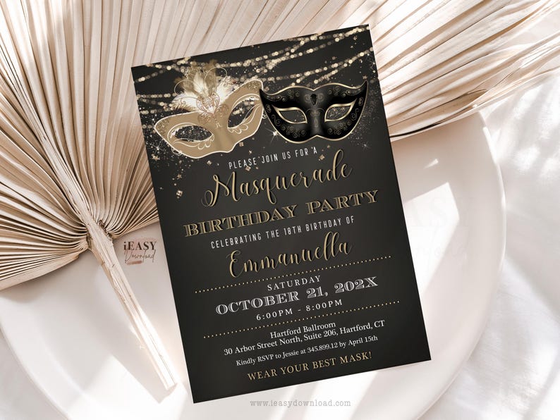 Editable Masquerade Prom Ticket Template: Champagne & Black (corjl ...