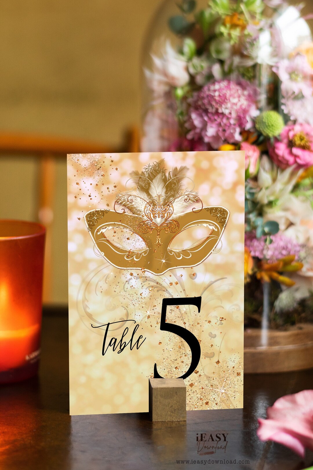 Editable Table Numbers Template Gold Masquerade, Birthday Gold Mask ...