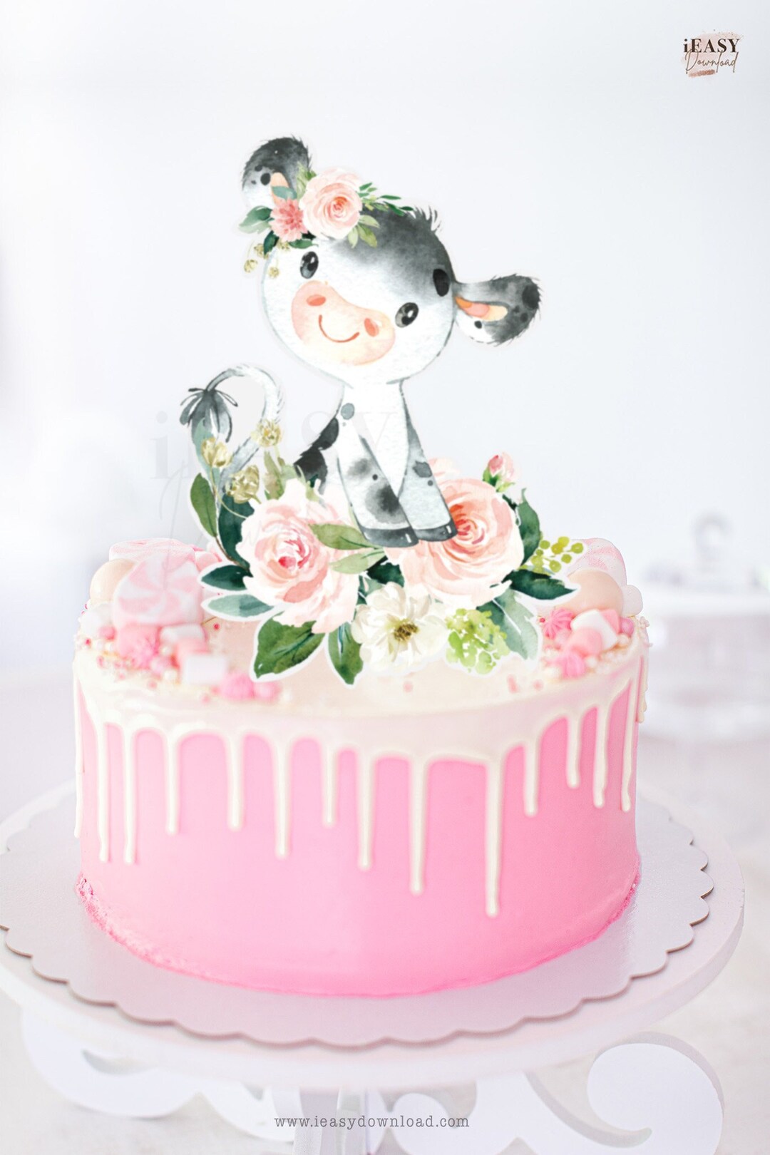 First Birthday Cow Party Pink Cow Girl Birthday Theme Floral ...