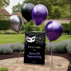 Masquerade Birthday Welcome Sign Black Silver Purple Mask Birthday ...