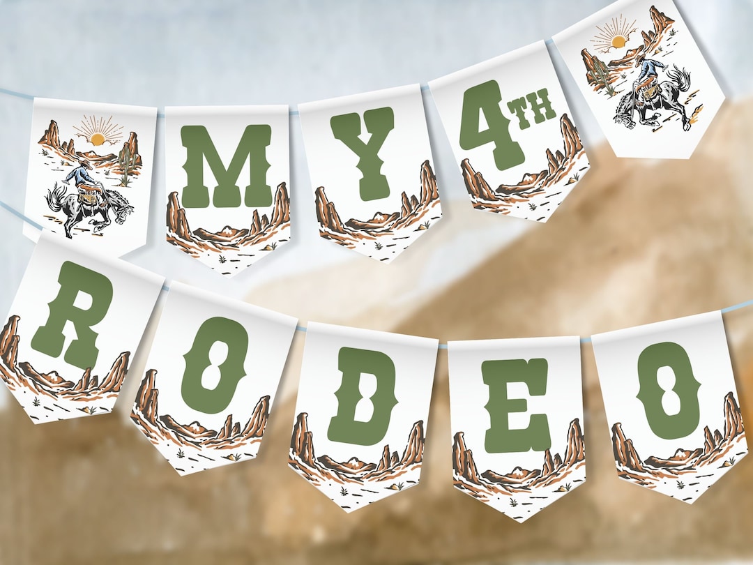 Editable Fourth Birthday Banner Cowboy My Fourth Rodeo Banner, Happy ...