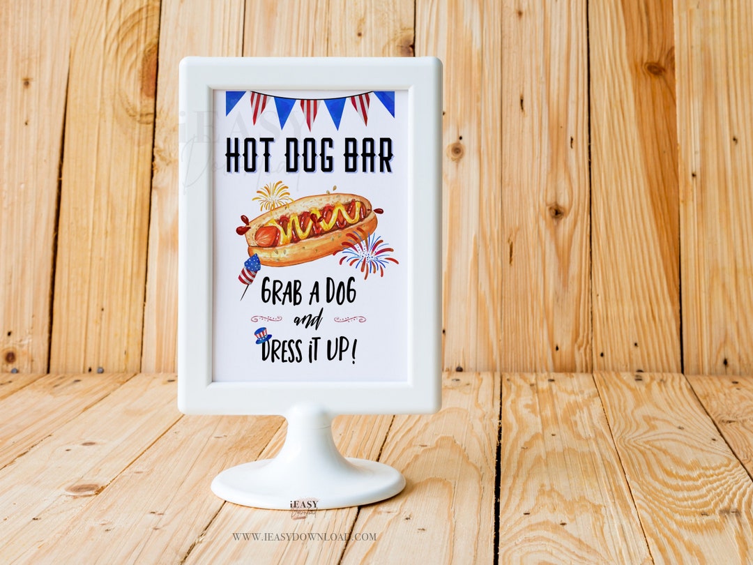 Hot Dog Bar Sign: Independence Day BBQ, Food Station Printable (digital ...