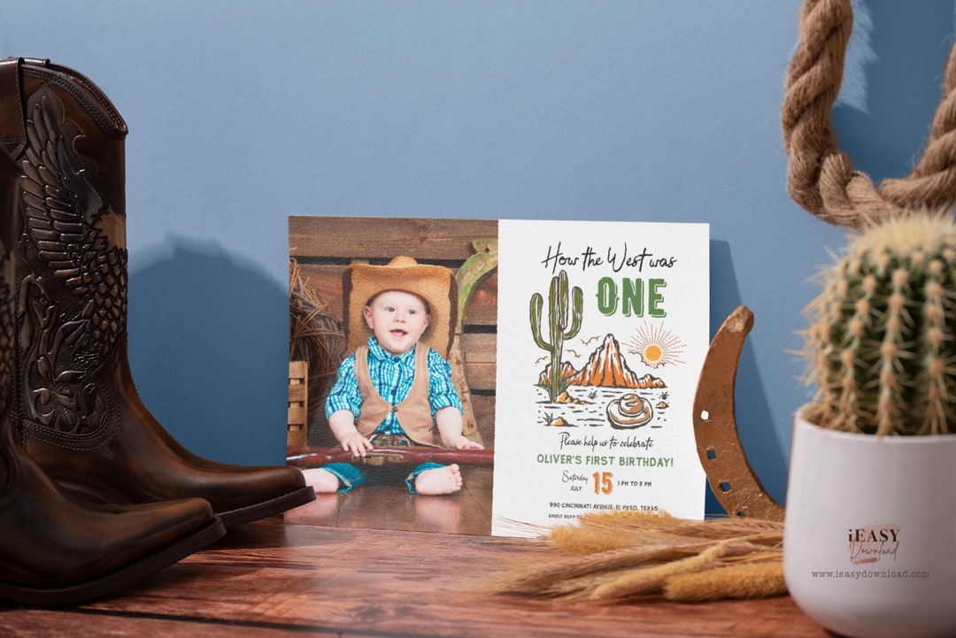 How the West Was One Birthday Party Invitation, Photo Invite Wild West ...