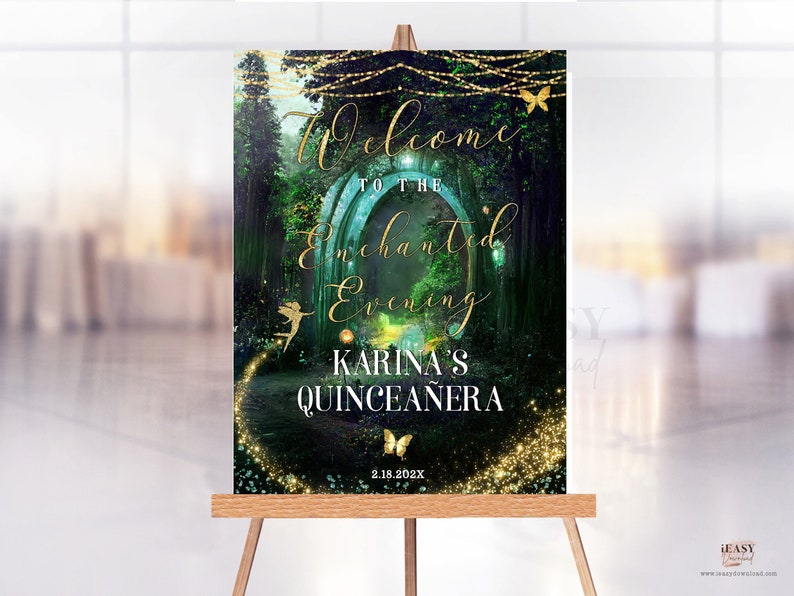 Editable Enchanted Forest Emerald Green Welcome Sign Welcome - Etsy UK