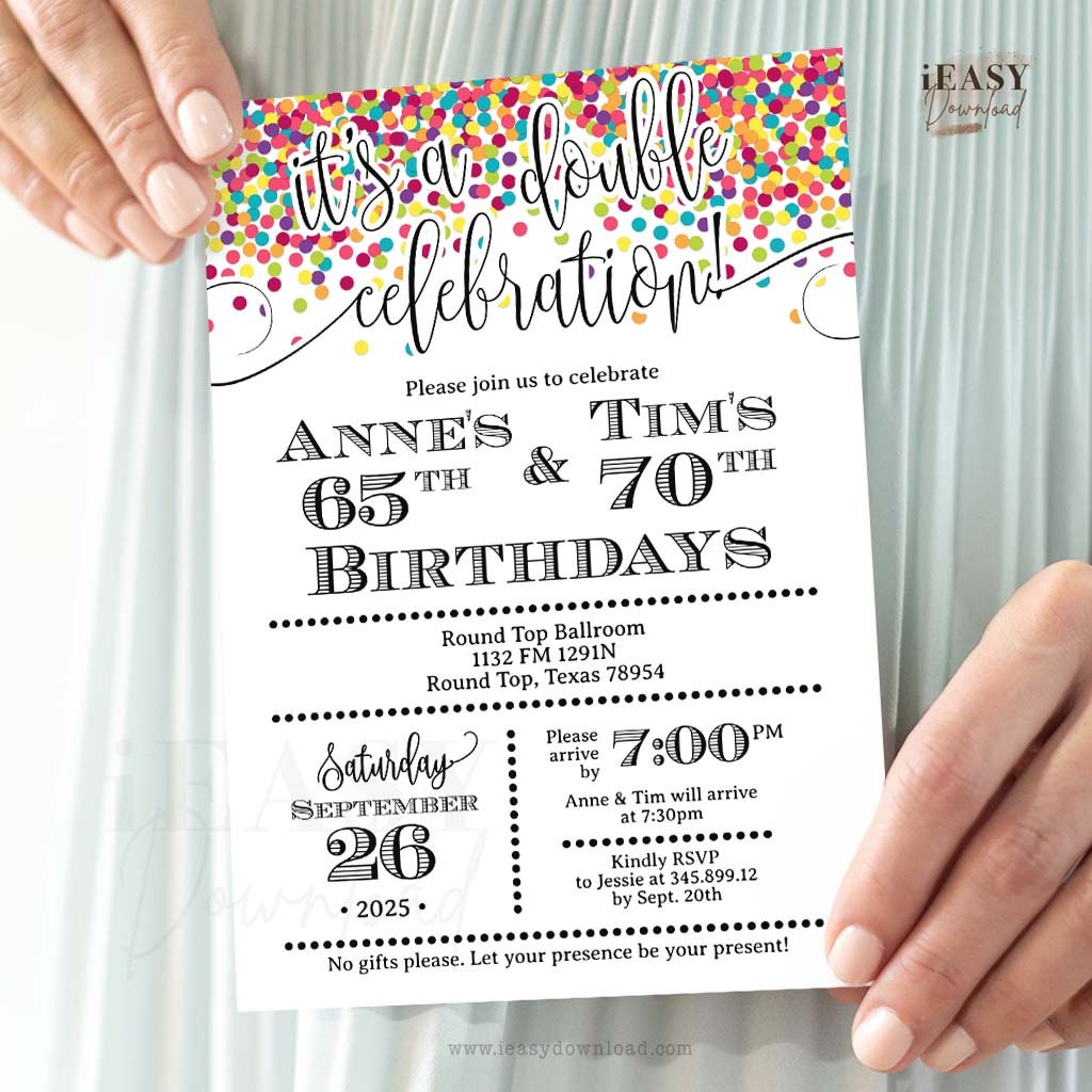 Editable Double Birthday Invitation Adult Double Celebration - Etsy
