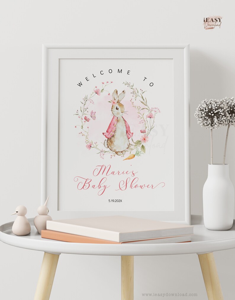 Editable Peter Rabbit Welcome Sign Baby Shower Baby Girl Baby - Etsy