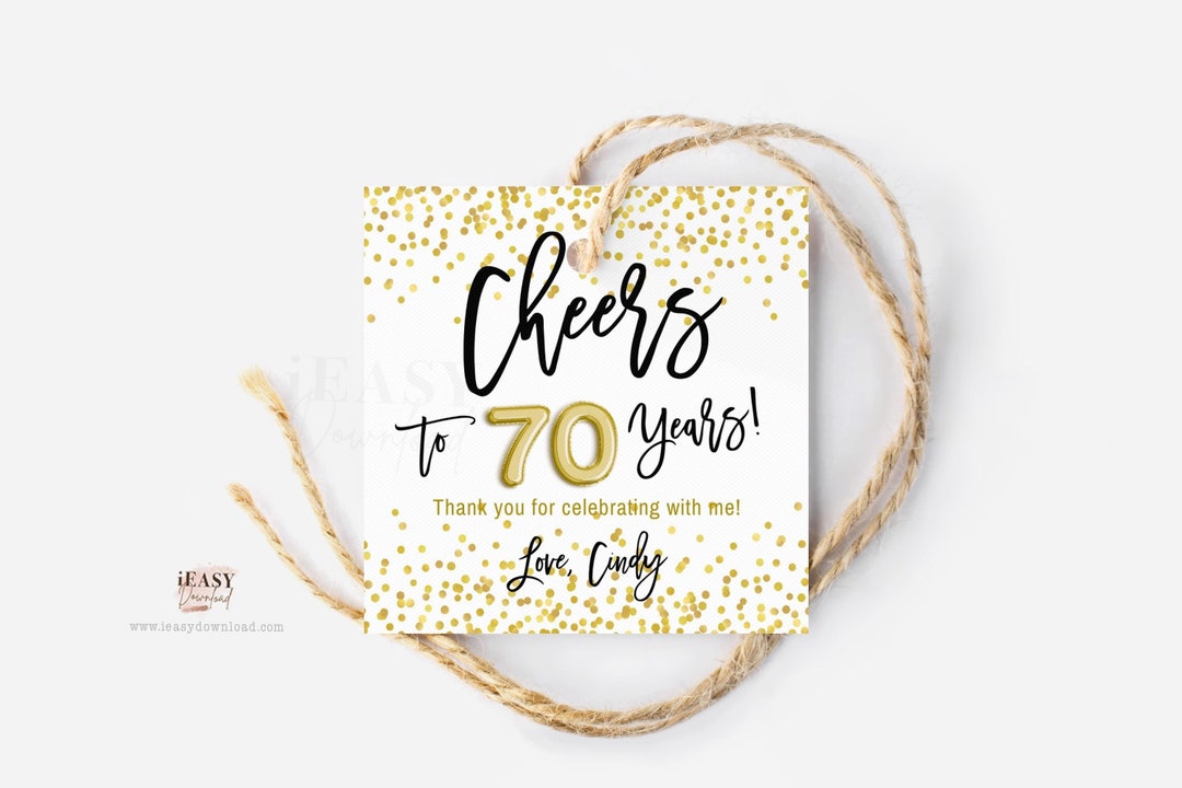 70th Birthday Gift Tags: Gold Confetti, Editable Template (digital ...