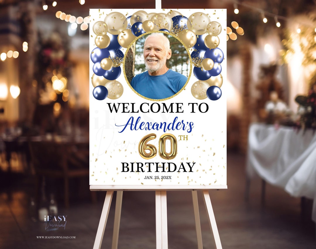 Editable 60th Birthday Welcome Sign: Navy and Gold (digital Download ...