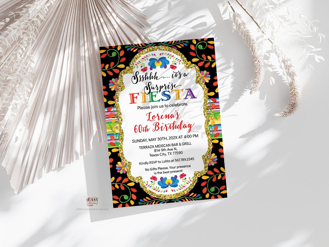 Editable Mexican Fiesta Surprise 60th Birthday Invitation (corjl ...