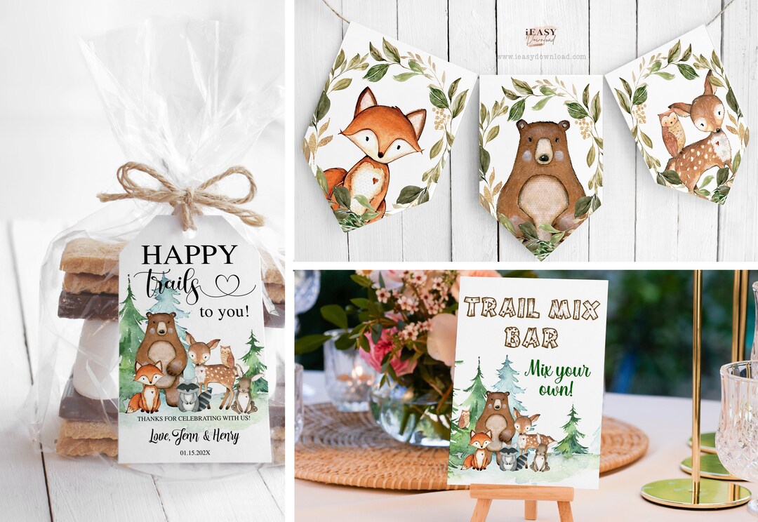 Woodland Forest Animals Baby Shower Trail Mix Sign, Happy Trails to You ...