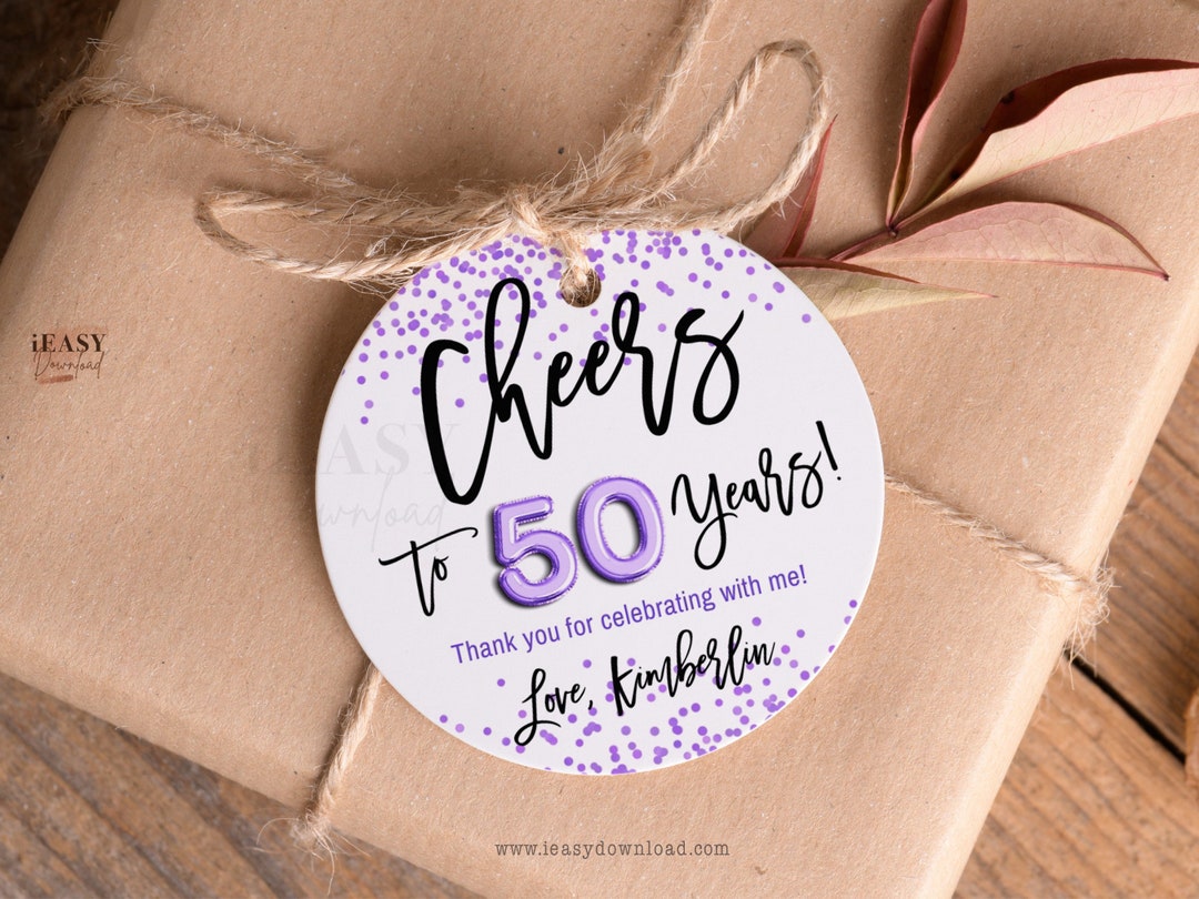 50th Birthday Gift Tags: Purple Confetti, Editable Template (digital ...