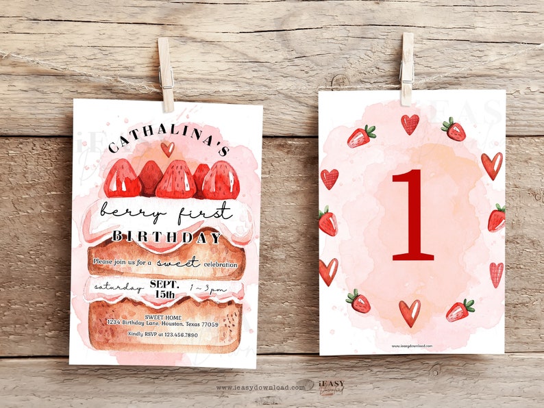 Editable Strawberry Gift Tag Template Berry First Birthday - Etsy