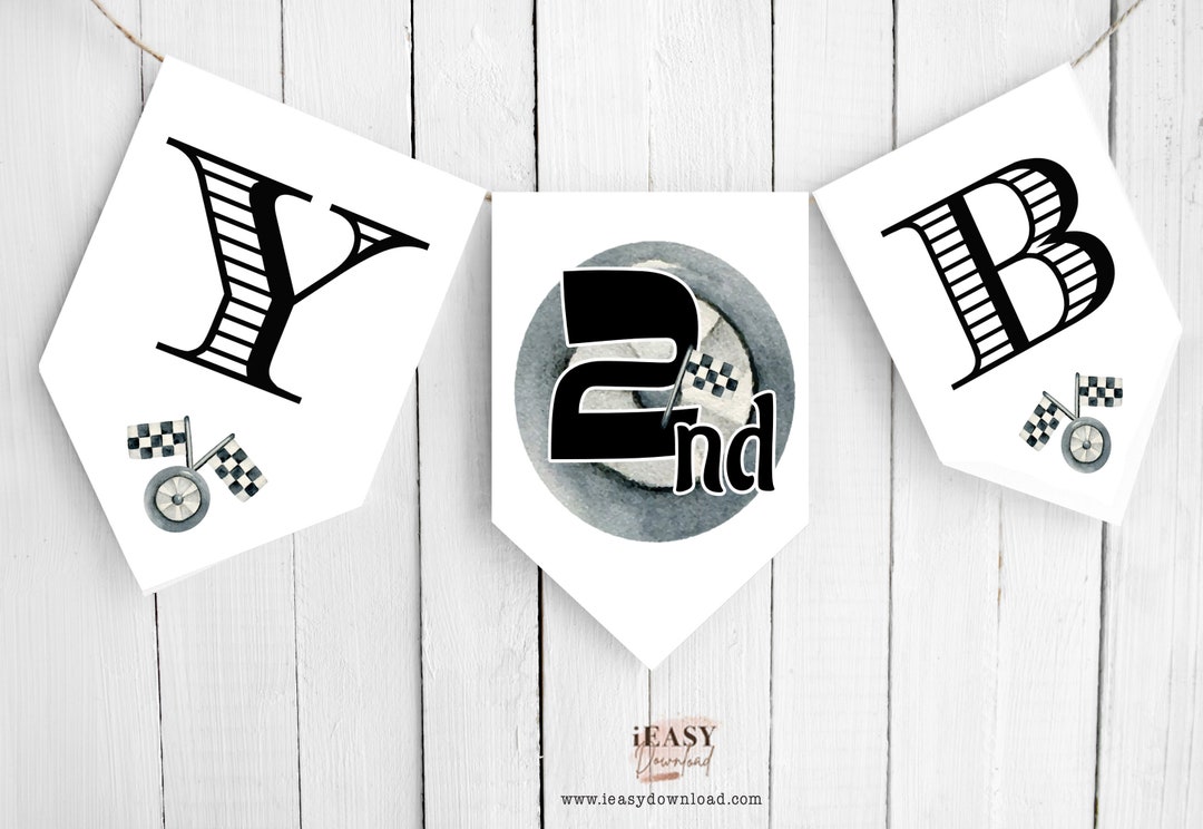 Race Car 2nd Birthday Banner, TWO Fast Banner, Second Birthday Banner ...