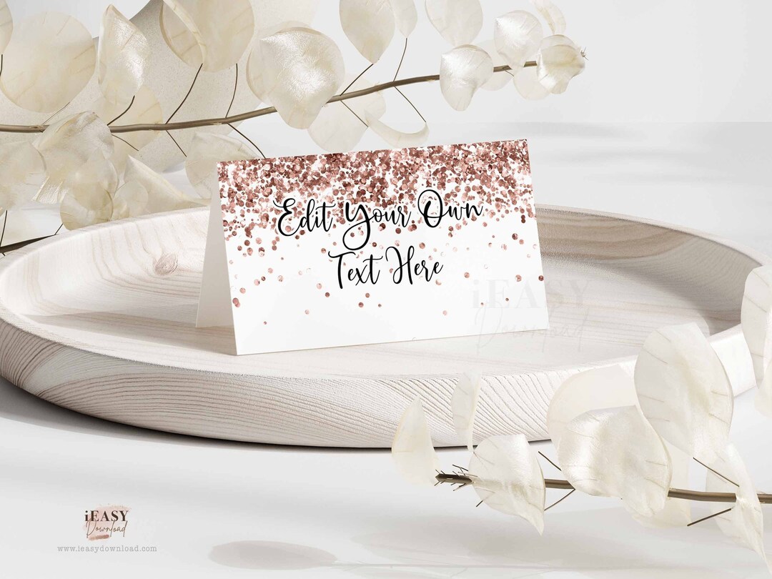 Rose Gold Confetti Place Cards: Editable Template (digital Download ...