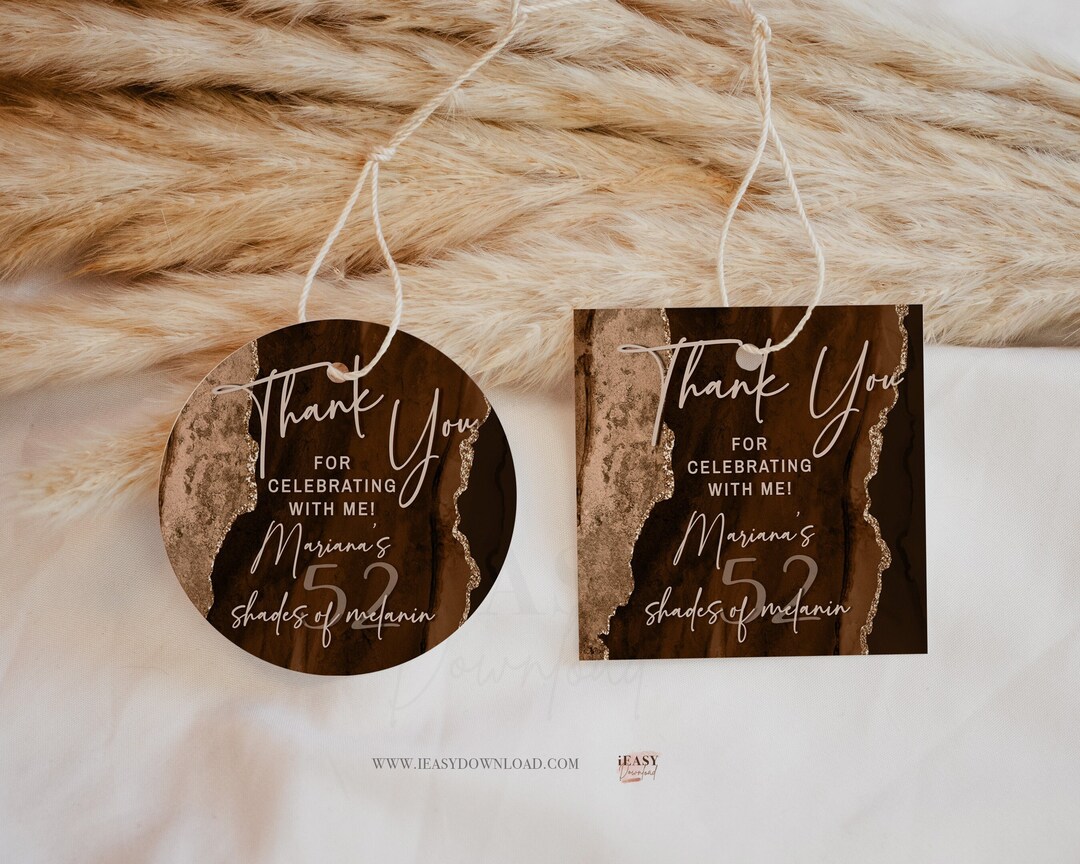 50th Birthday Thank You Favor Tag, Shades of Brown Agate, Shades of ...