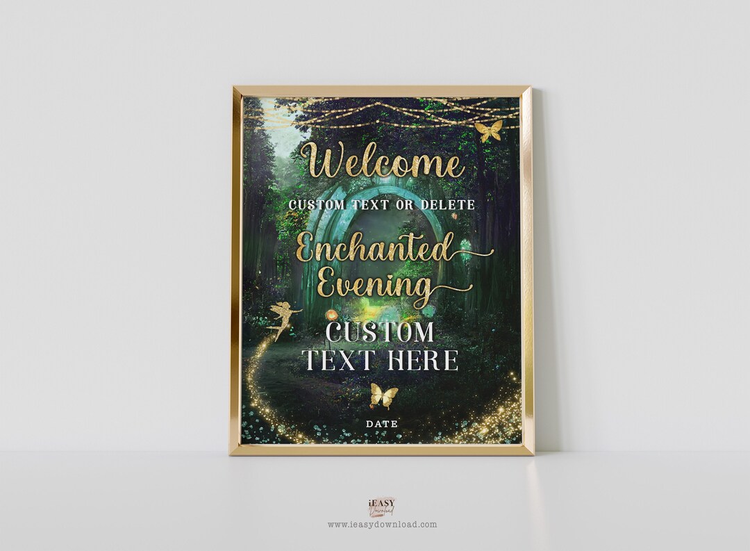 Editable Enchanted Forest Emerald Green Welcome Sign, Edit Your Own ...