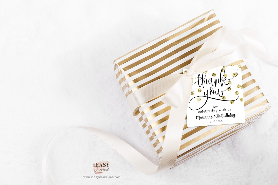 Editable Adult 60th Birthday Favor Tags • White and Gold Theme • 60th ...