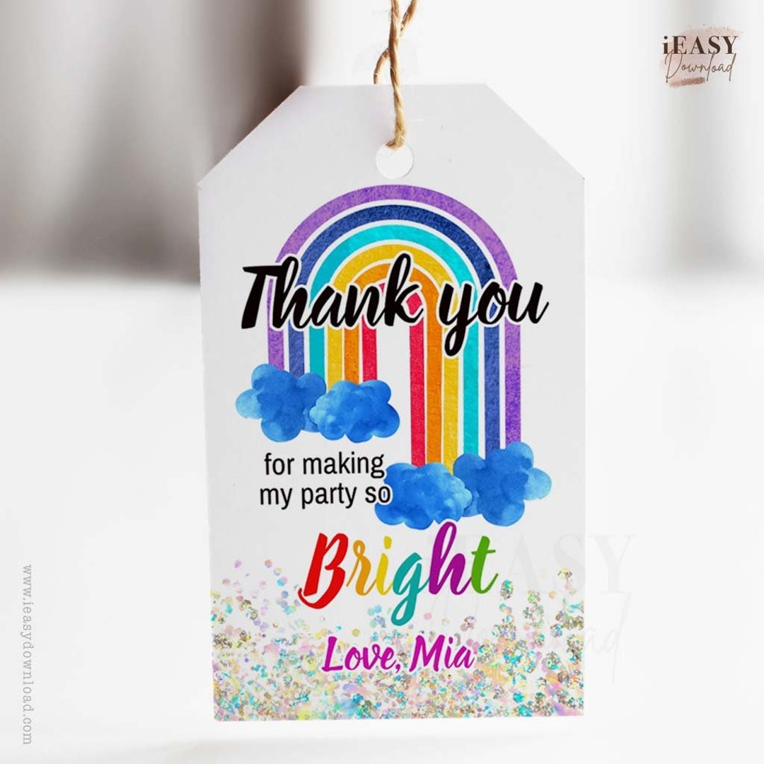 Rainbow Favor Tag, Rainbow Birthday Gift Tag for Girl, Holographic ...