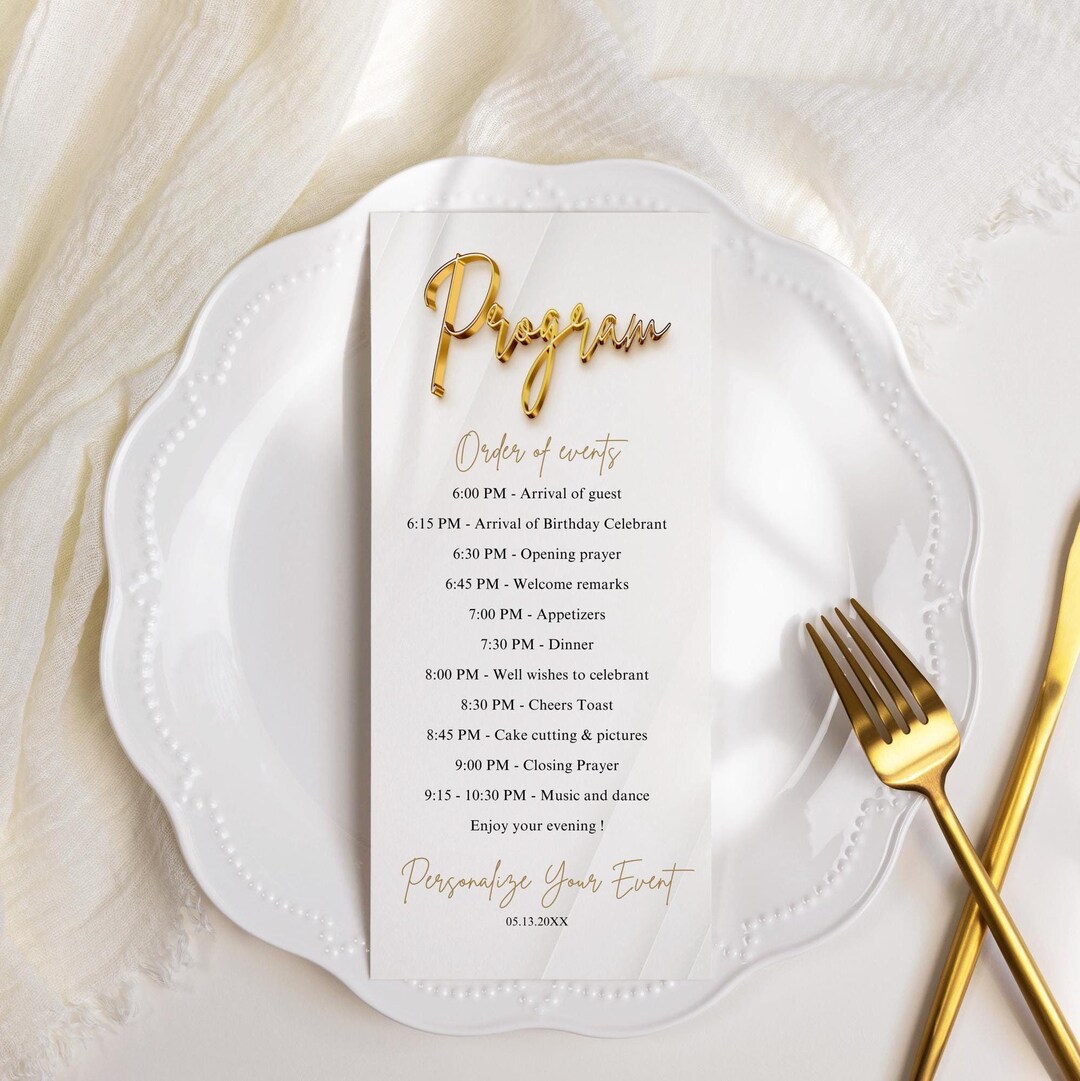 Gold Theme Party Program Template: Modern White Affair (CANVA) - Etsy