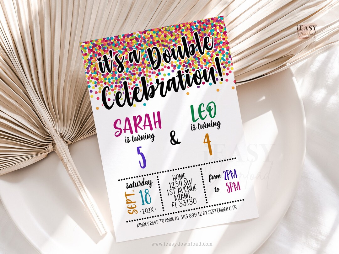 Editable Double Birthday Celebration, Sibling Birthday Invitations ...