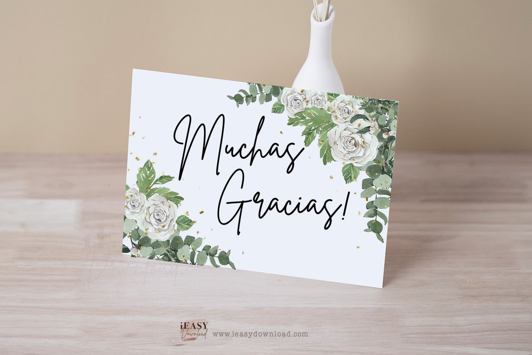 Editable Greenery Roses and Eucalyptus Thank You Cards, Muchas Gracias ...