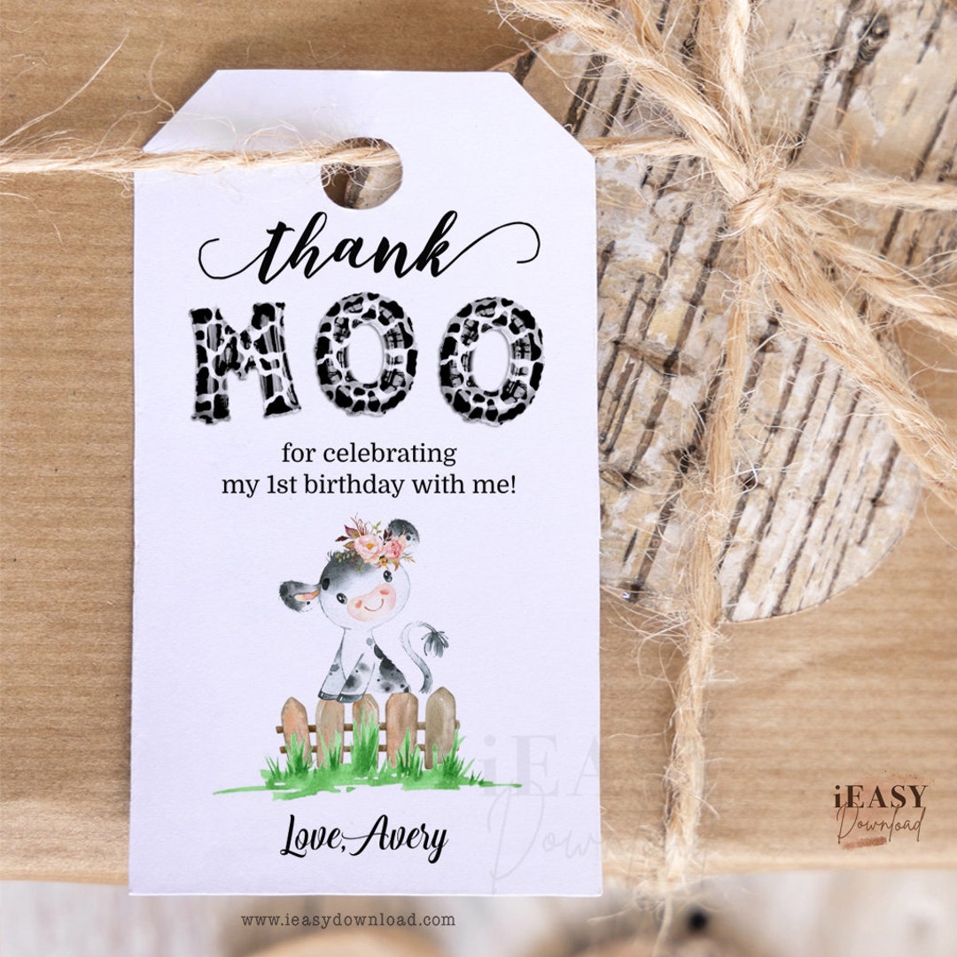 Editable Cow 1st Birthday Tags, Cow Prints Holy Cow I'm ONE Tags, Cow ...