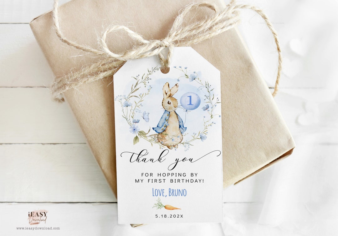 Editable Peter Rabbit First Birthday Boy Thank You Tag, Some Bunny is ...