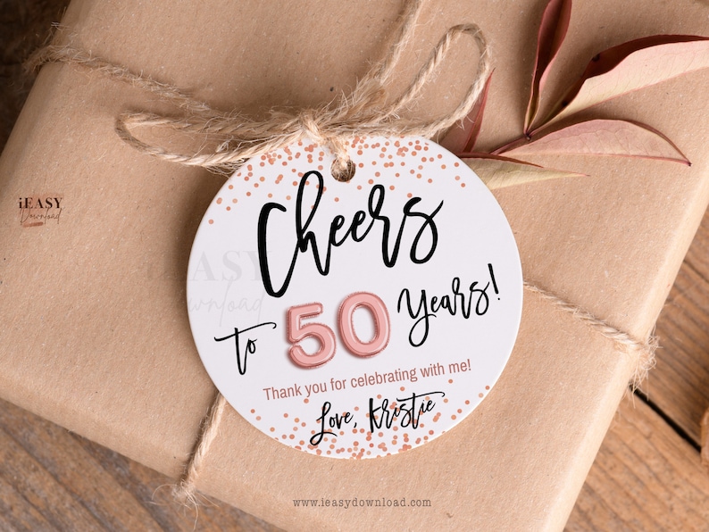 Rose Gold 50th Birthday Favor Tags: Champagne Bottle Gift Tags (digital ...