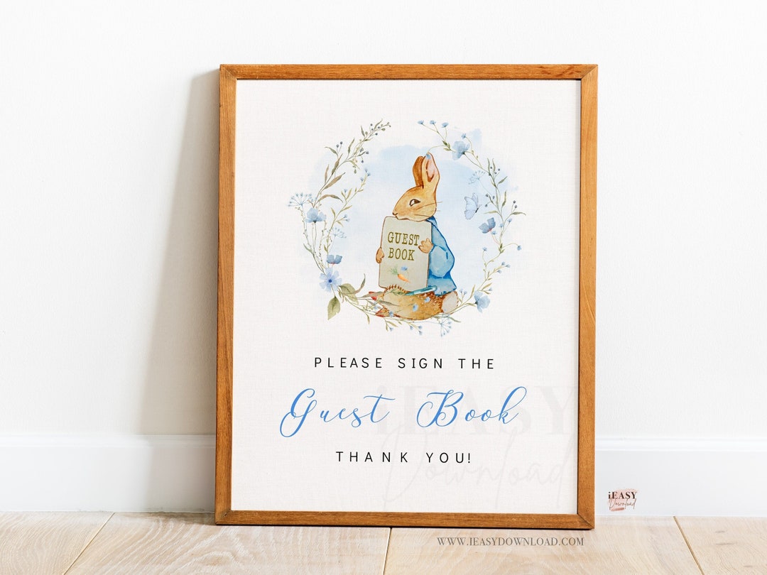 Peter Rabbit Boy Baby Shower Guest Book Sign, Please Sign Our Guest ...