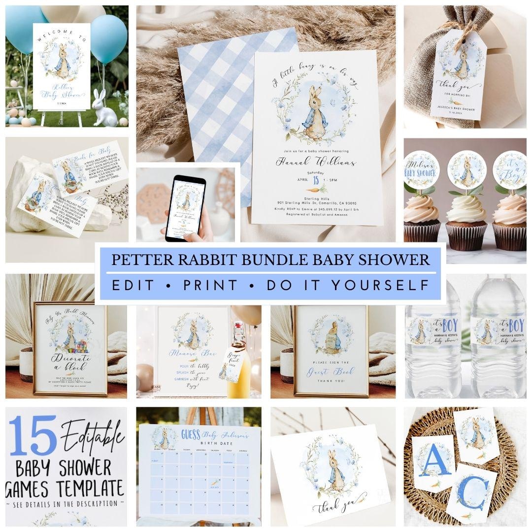 Editable Peter Rabbit Baby Boy Shower Bundle A Little Bunny is on the ...