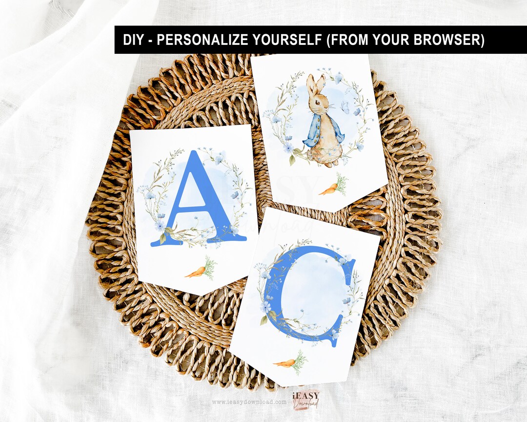 Editable Peter Rabbit Baby Shower Banner Baby BOY Personalize Your Own ...