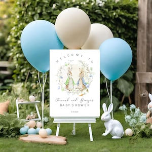 Editable Peter Rabbit Twin Boys Baby Shower Invite Two Little Bunnies ...