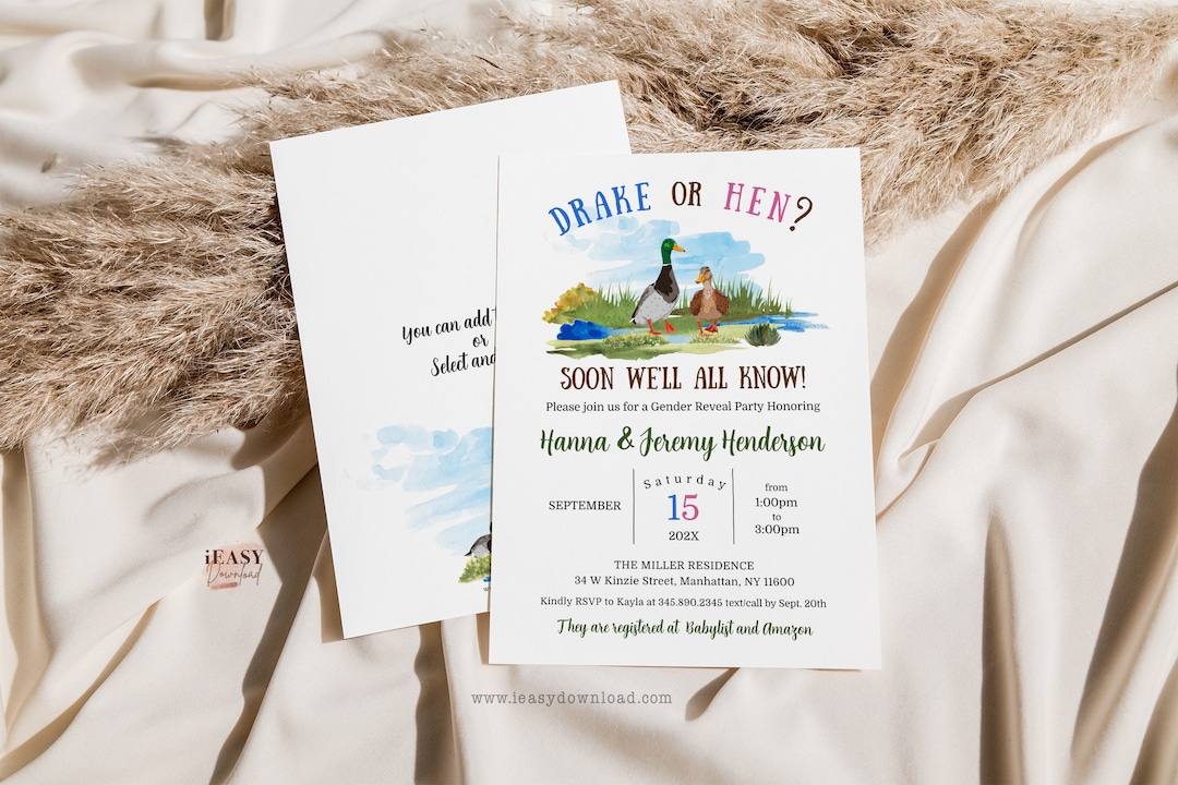 Gender Reveal Invitation, Drake or Hen Gender Reveal Invite, Duck ...
