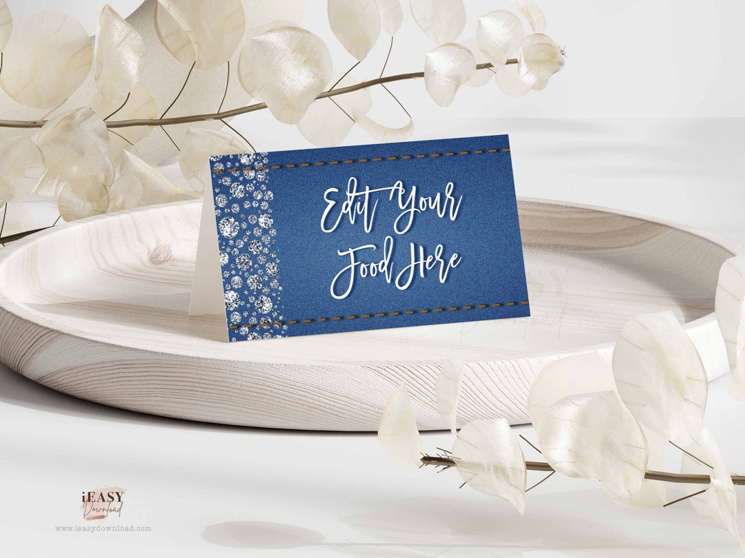 Denim and Diamonds Birthday Party Place Cards (editable Template) - Etsy