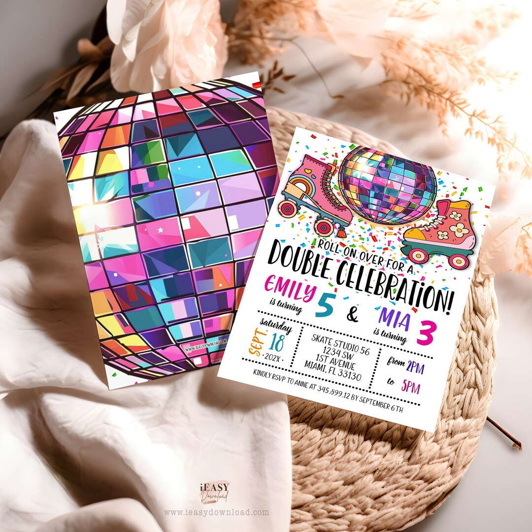 Editable Roller Disco Party Birthday Invitation, Skate Birthday Party ...