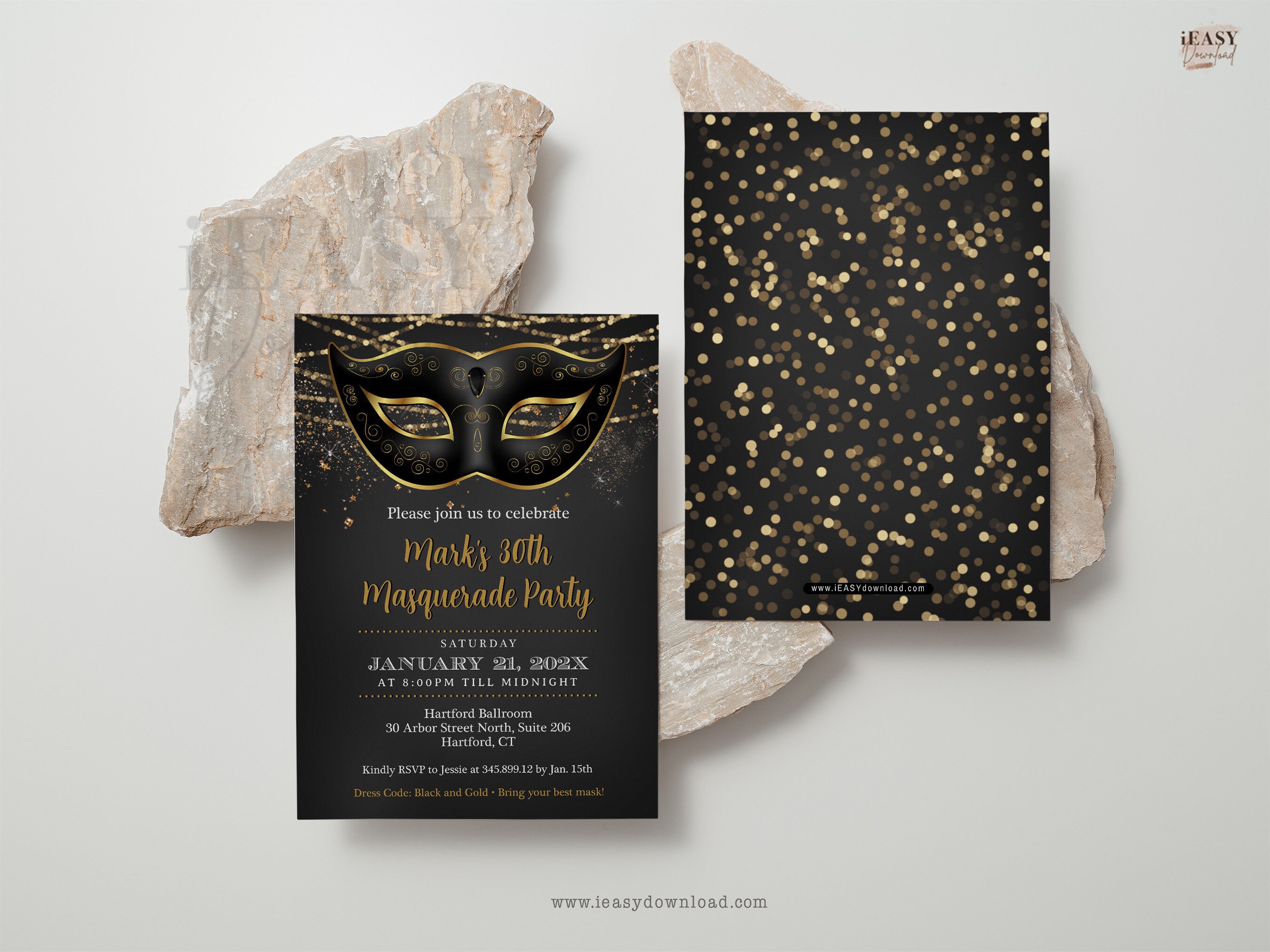 Editable Masquerade Menu Card: Gold & Black Carnival Theme (4x9, 5x7 ...
