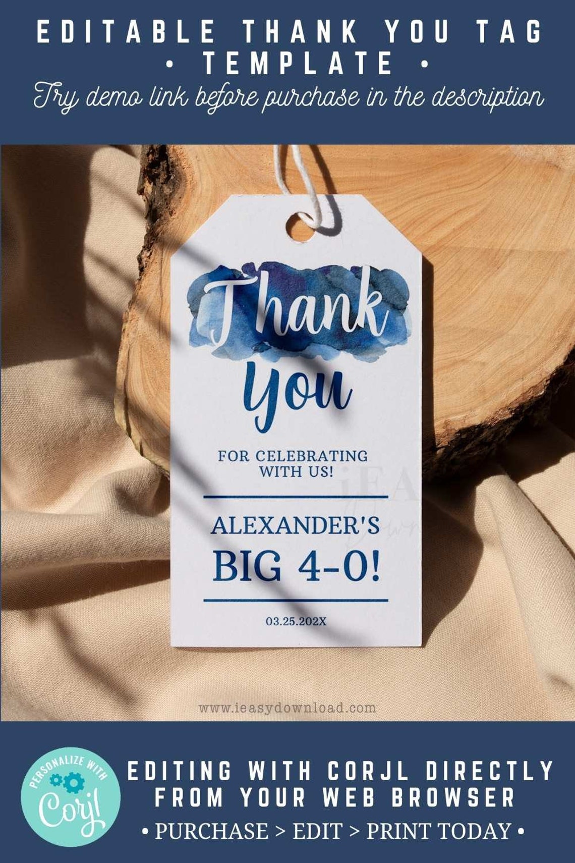 Adult Birthday Thank You Tag 40th Birthday Favor Tags Navy - Etsy