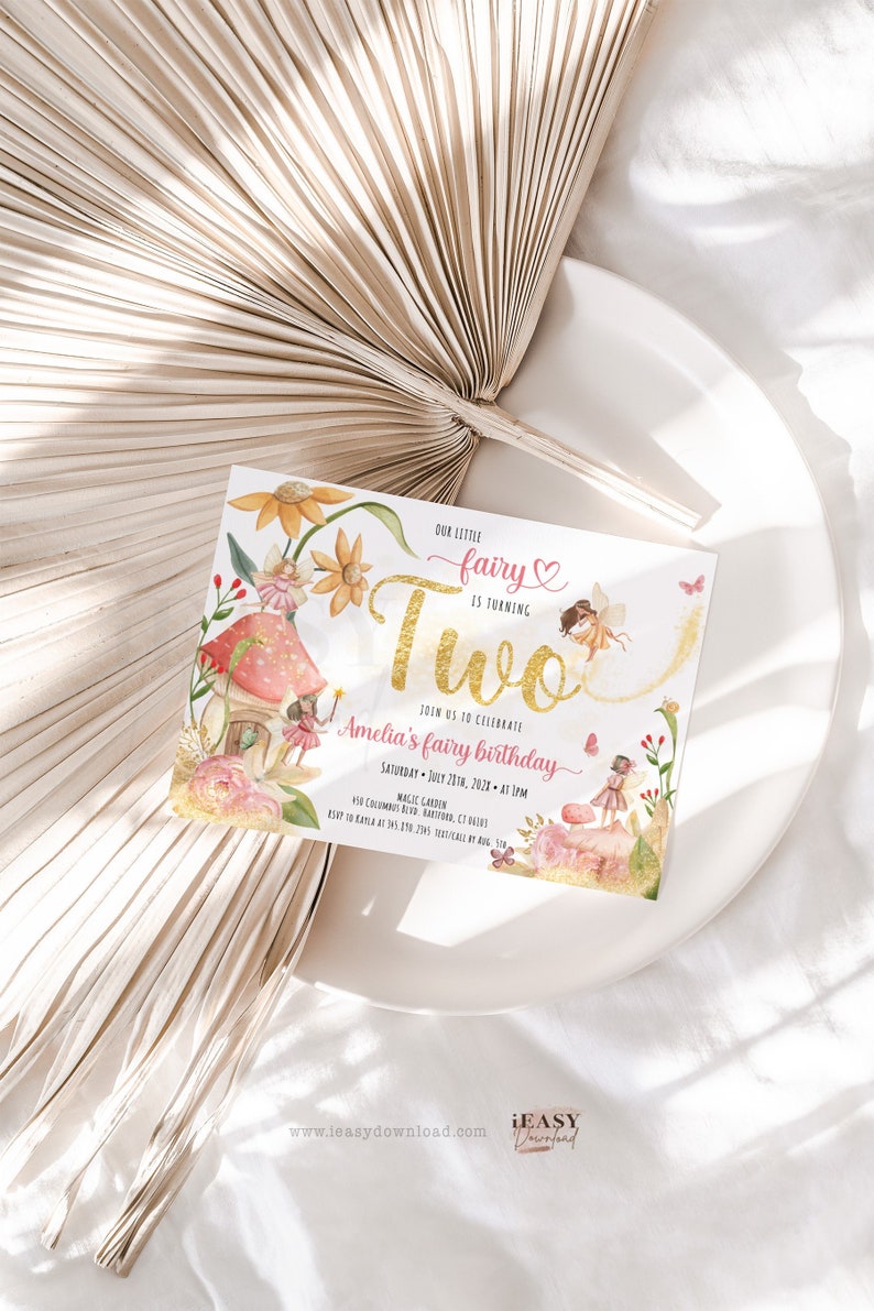 Editable Fairy Birthday Invitation Turning TWO Magical Fairy - Etsy
