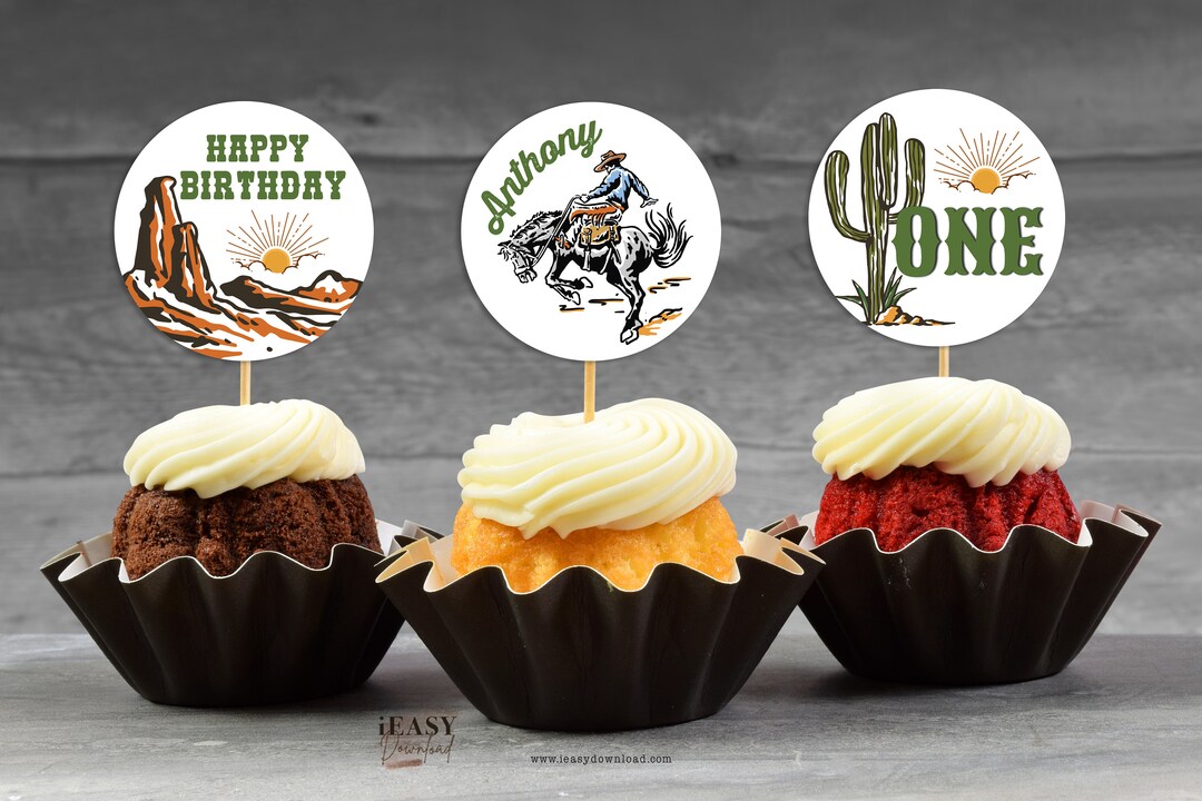 Editable My First Rodeo Cupcake Topper Birthday for Boy, Western First ...
