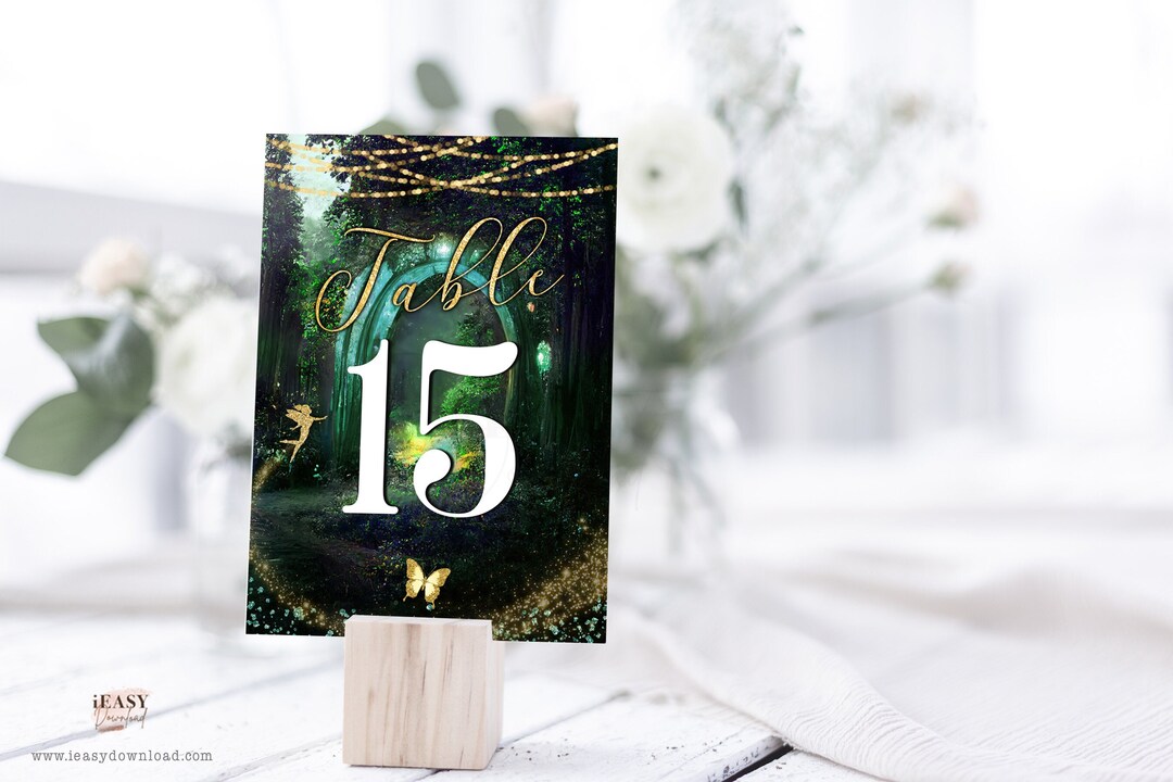 Editable Table Numbers Enchanted Forest Emerald Green, Quinceañera ...
