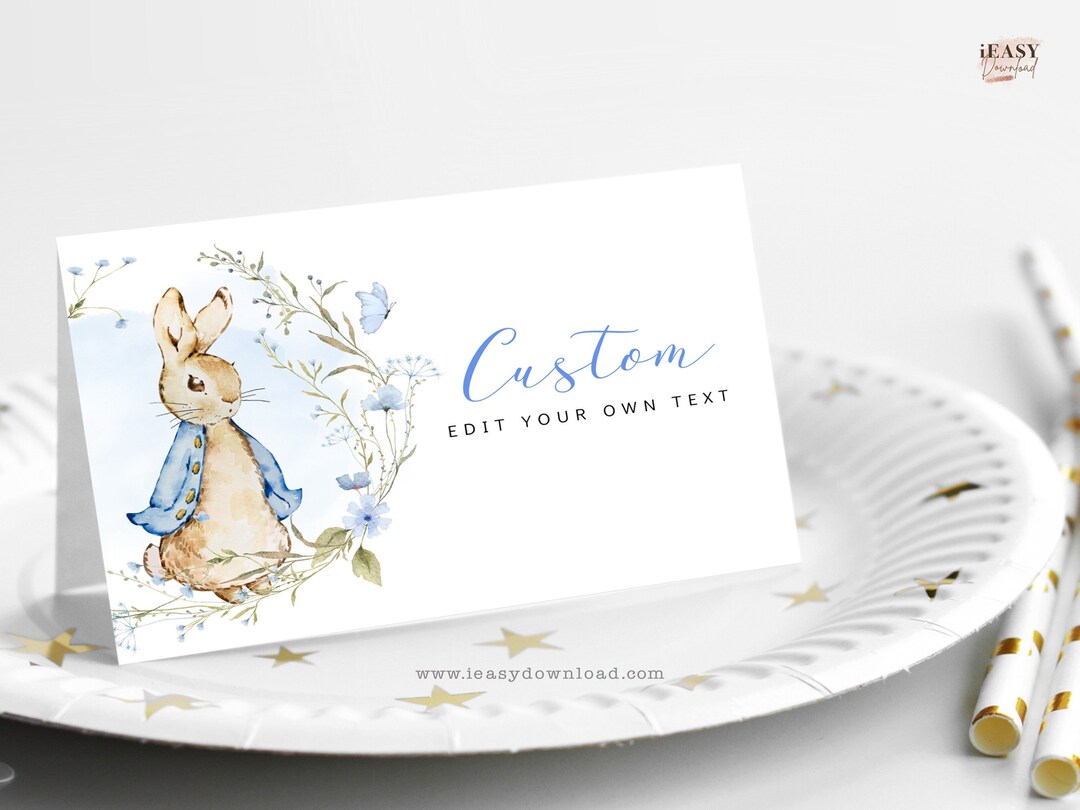 Editable Peter Rabbit Boy Food Tent Cards, Bunny Baby Shower Place ...