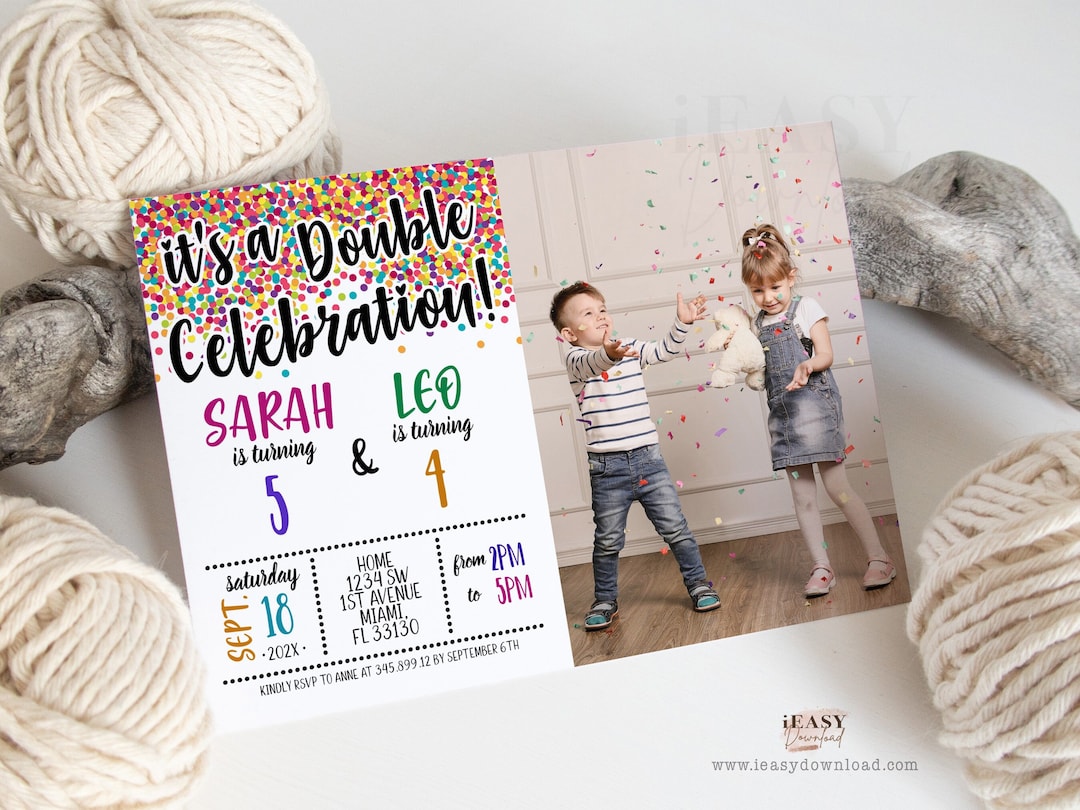 Editable Sibling Birthday Invitations, Double Birthday Celebration ...