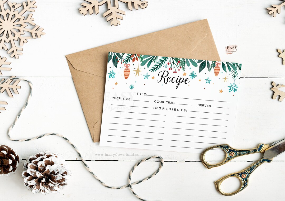Watercolor Greenery Winter Recipe Cards, Winter Floral Recipe Cards ...