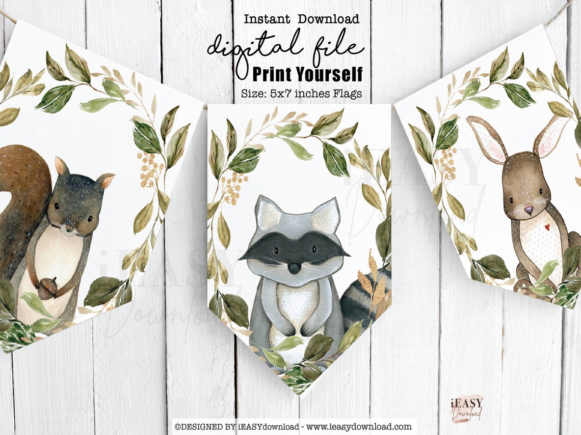 Woodland Animals Banner Greenery Baby Shower Bunting Banner - Etsy