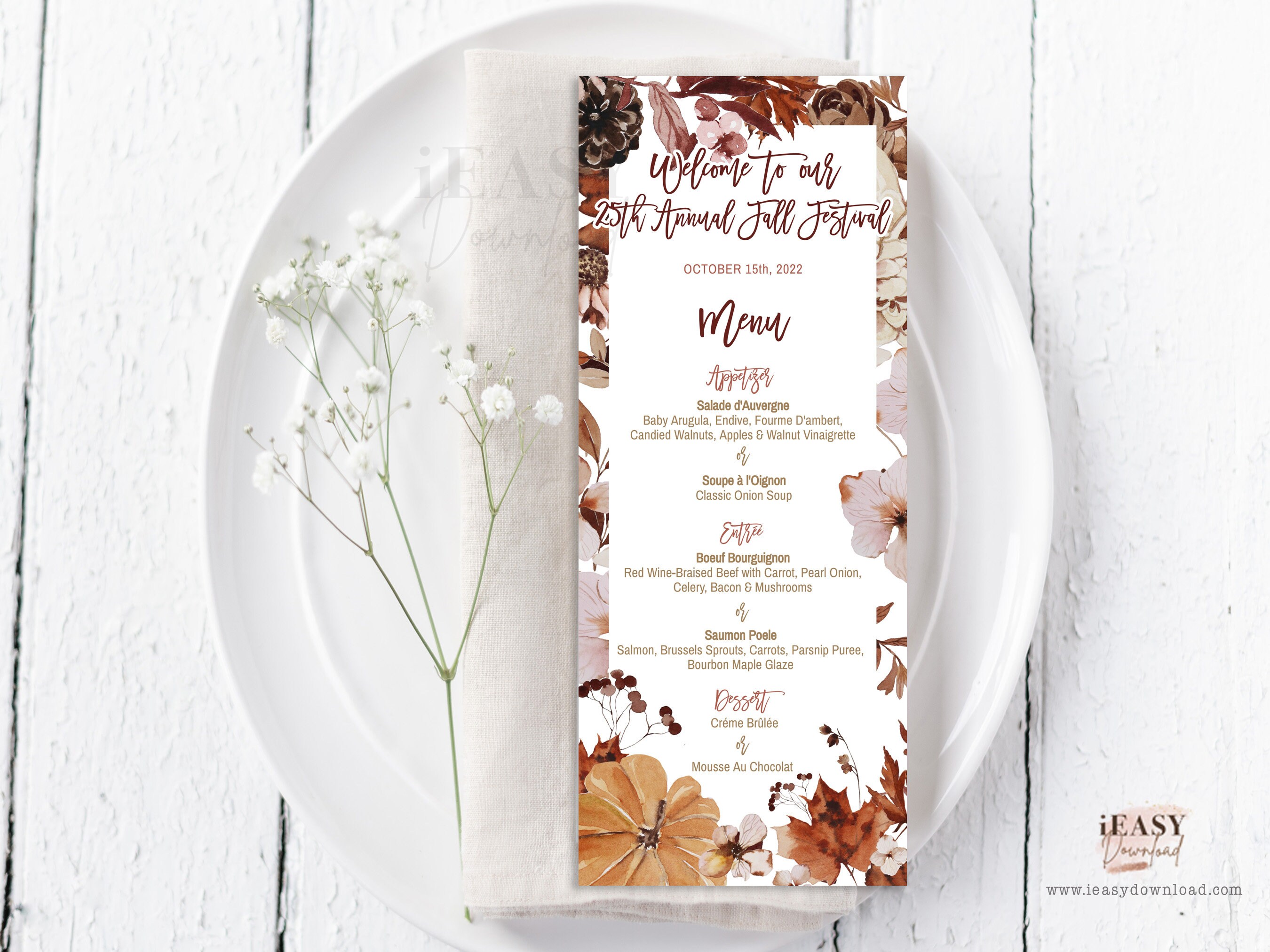 Fall Festival Menu Template Autumn Menu Card Fall Harvest - Etsy