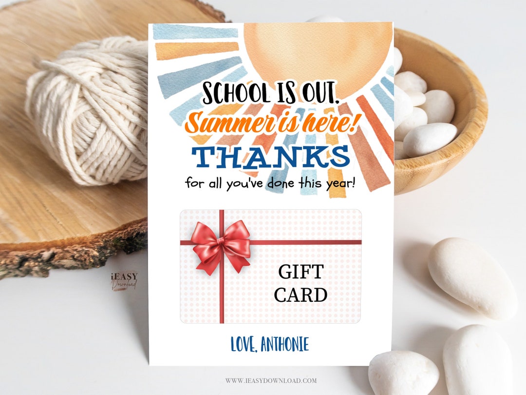 Teacher Appreciation Gift Card Holder: Summer End of Year (editable ...