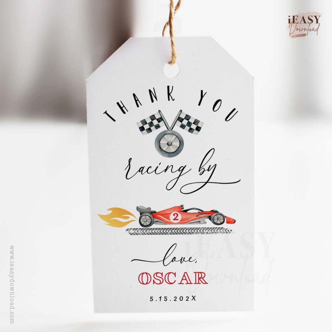Editable Race Car TWO Fast Thank You Tag Template, Any Age, Race Car ...
