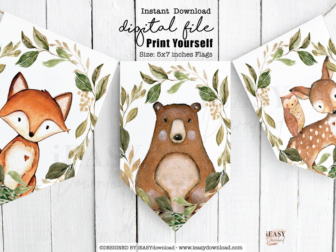 Woodland Animals Banner: Greenery Baby Shower Decor (digital Download ...